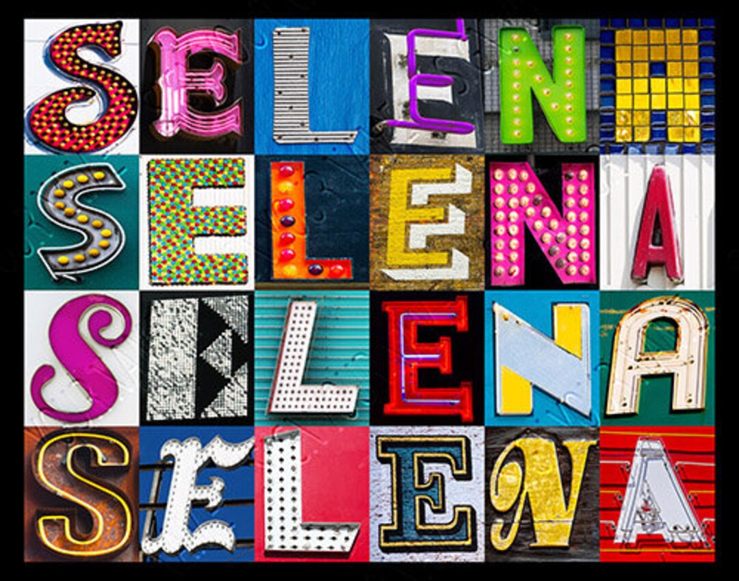 SELENA Personalized Poster Featuring Photos of Sign Letters; Typography ...