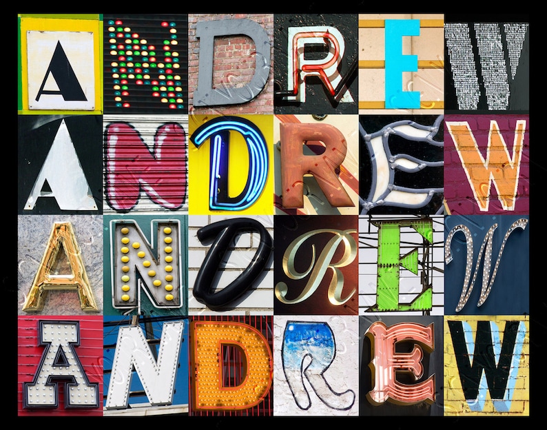 Personalized Poster featuring ANDREW in photos of alphabet | Etsy