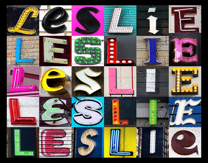 LESLIE Personalized Poster Featuring Photos of Sign Letters; Typography ...