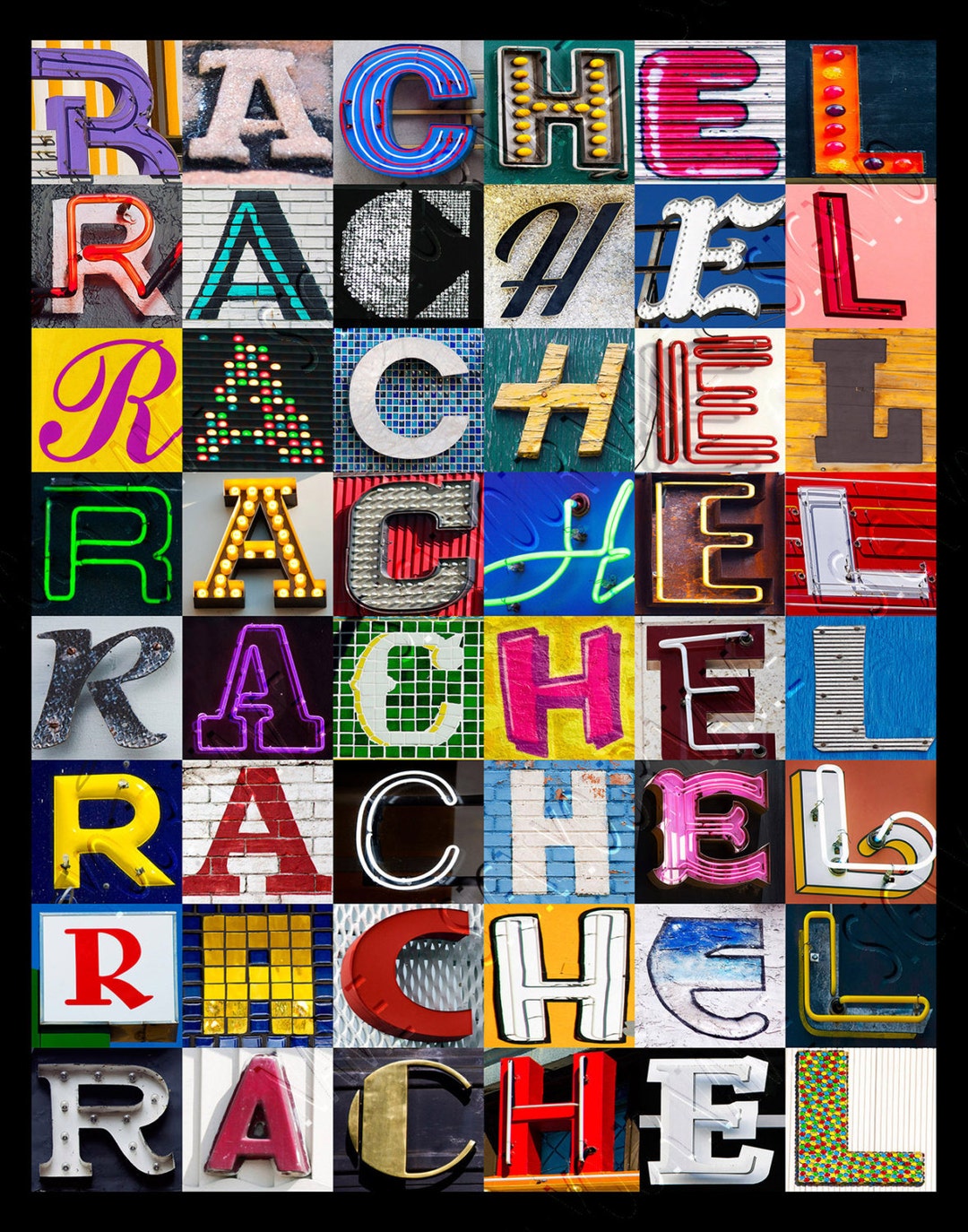 RACHEL Personalized Poster Featuring Photos of Sign Letters; Typography ...