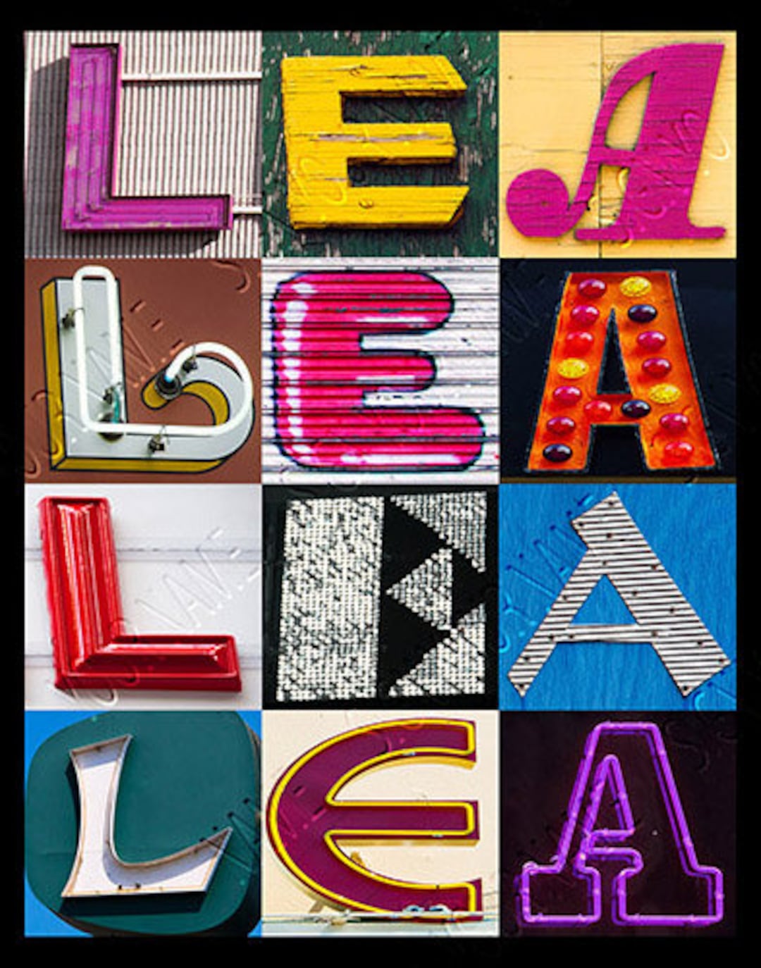 Personalized Poster Featuring LEA Showcased in Photos of Sign Letters ...