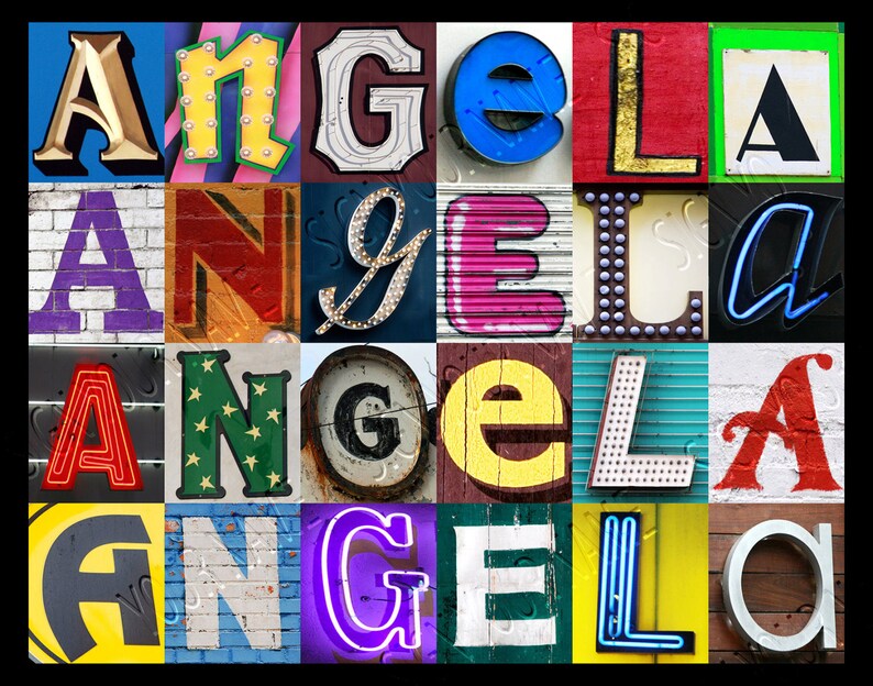 Personalized Poster Featuring ANGELA Showcased in Photos of Letters ...