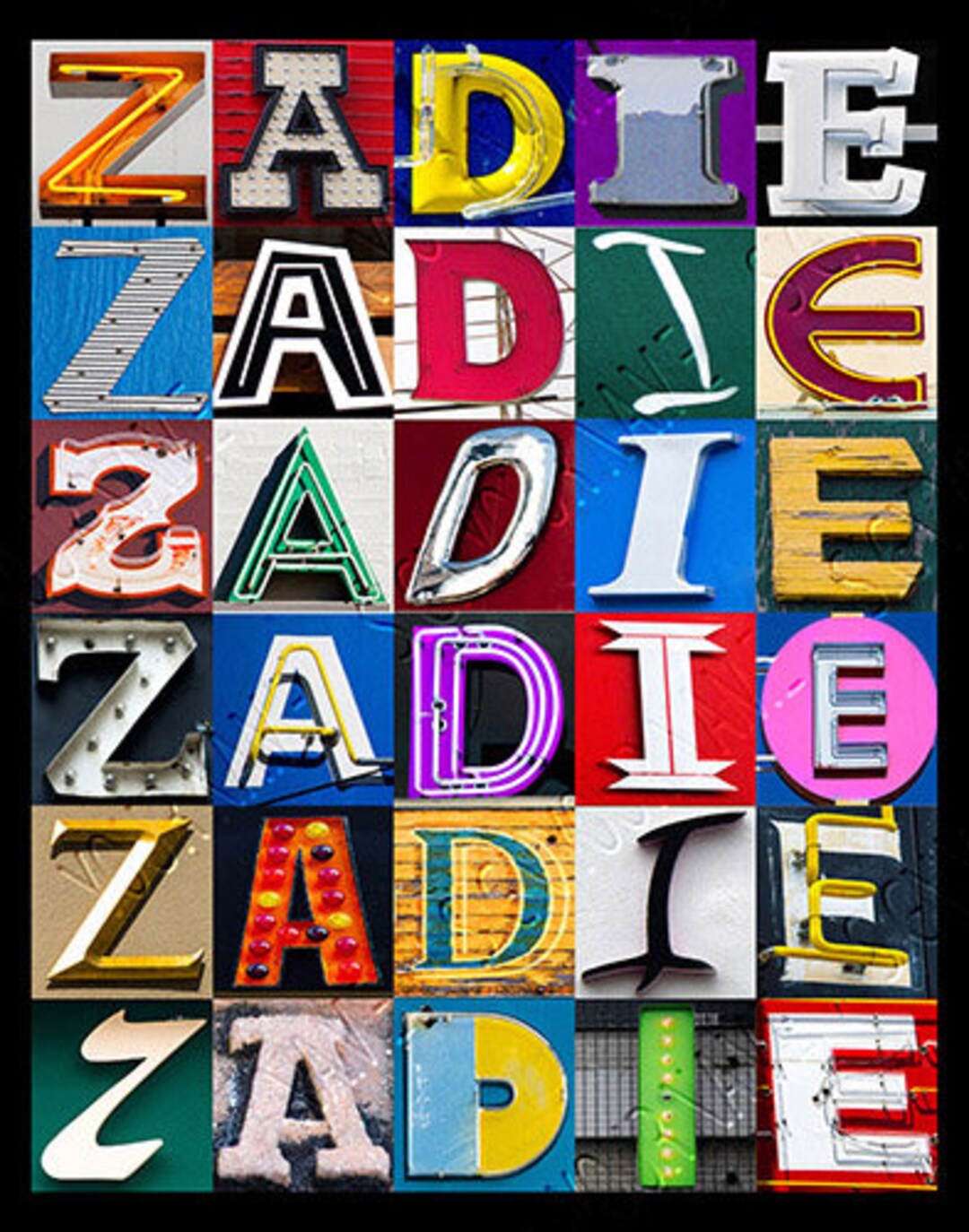 Personalized Poster Featuring ZADIE in Photos of Alphabet Letters From ...