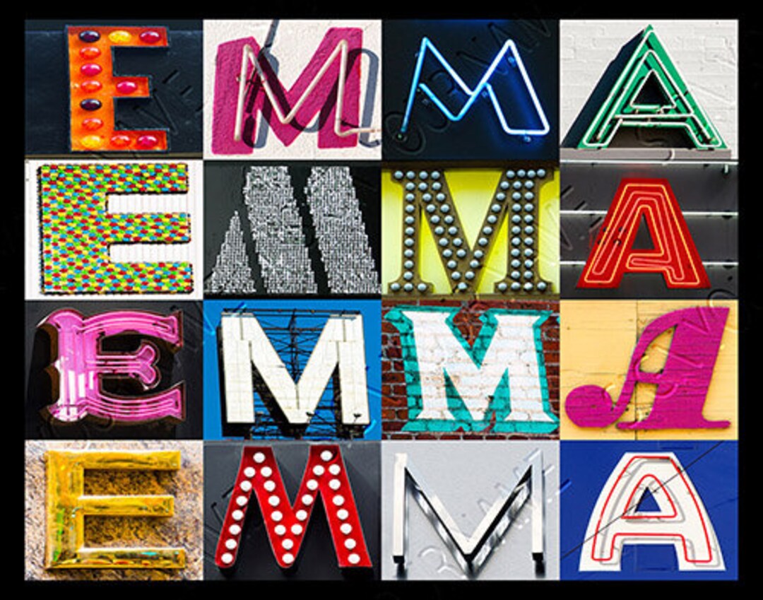 Affiche personnalisée EMMA ou EMMAH présentant des photos de lettres de ...