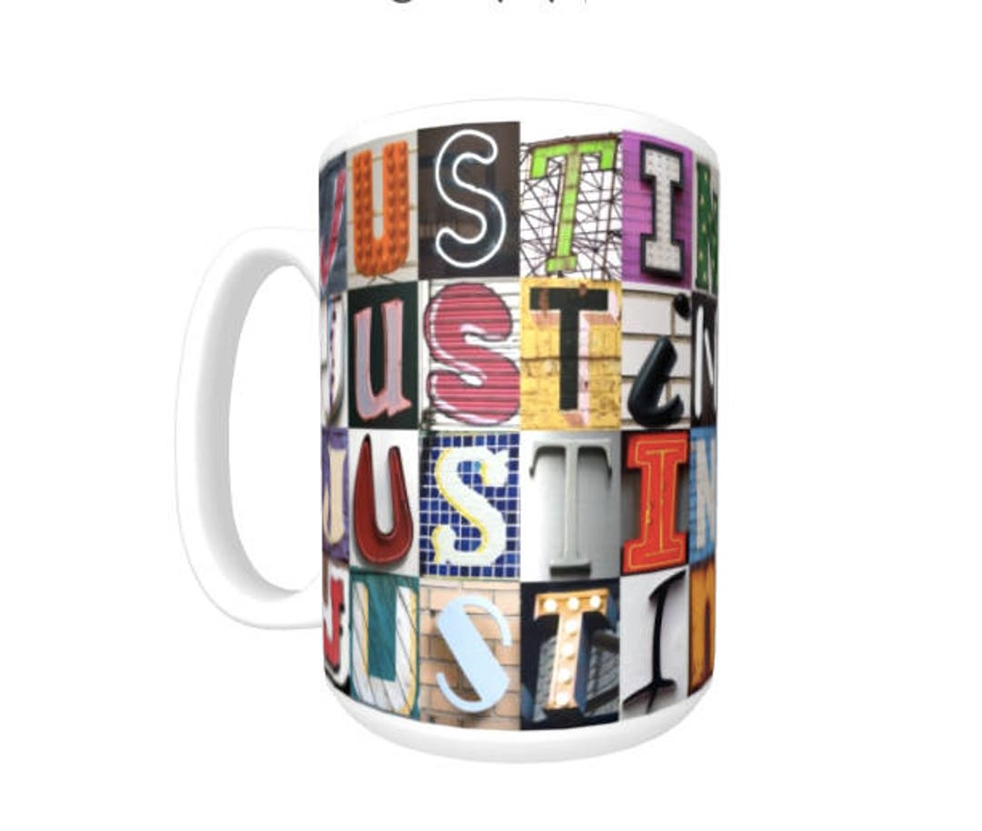 Personalized Coffee Mug Featuring the Name JUSTIN in Sign Letter Photos ...