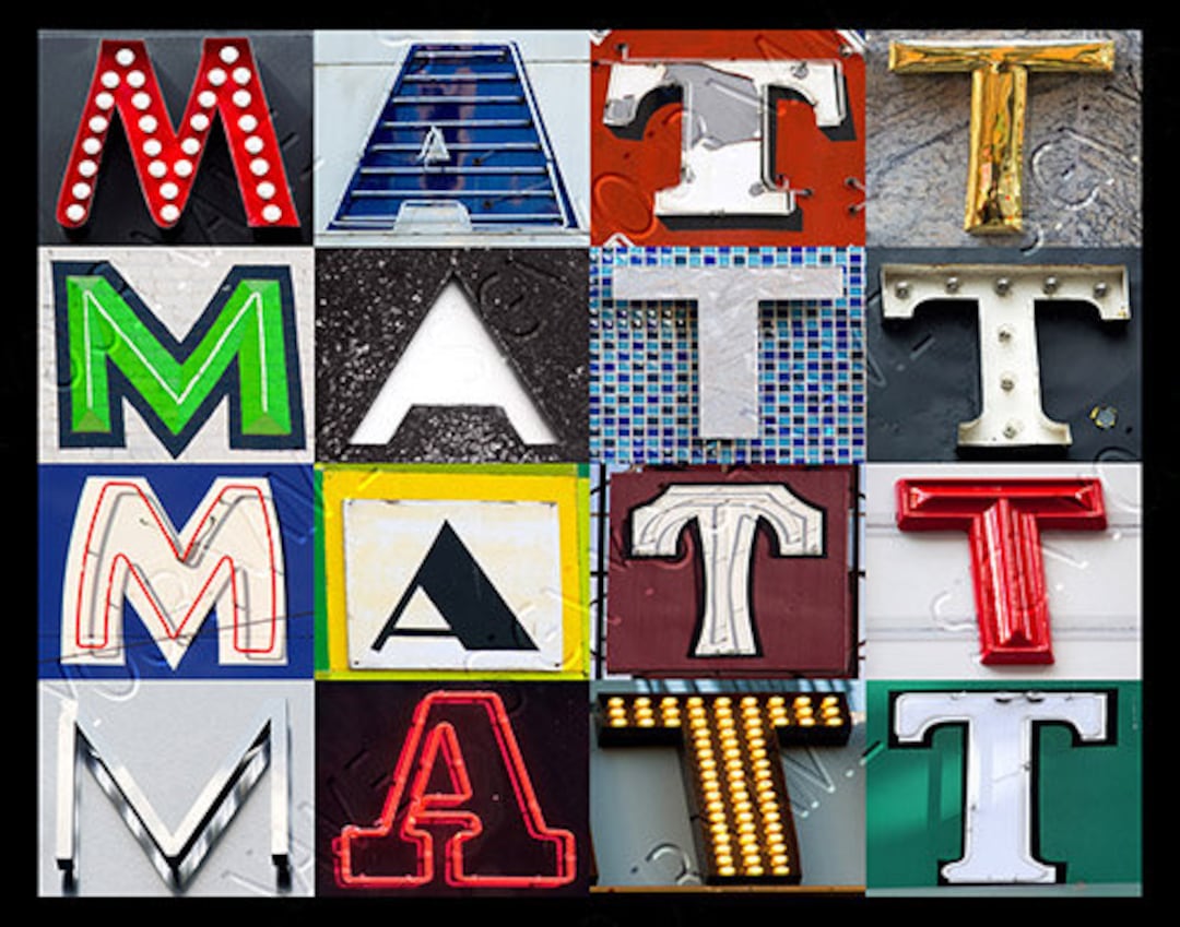 MATT Personalized Poster Featuring Photos of Letters From Signs; Wall ...