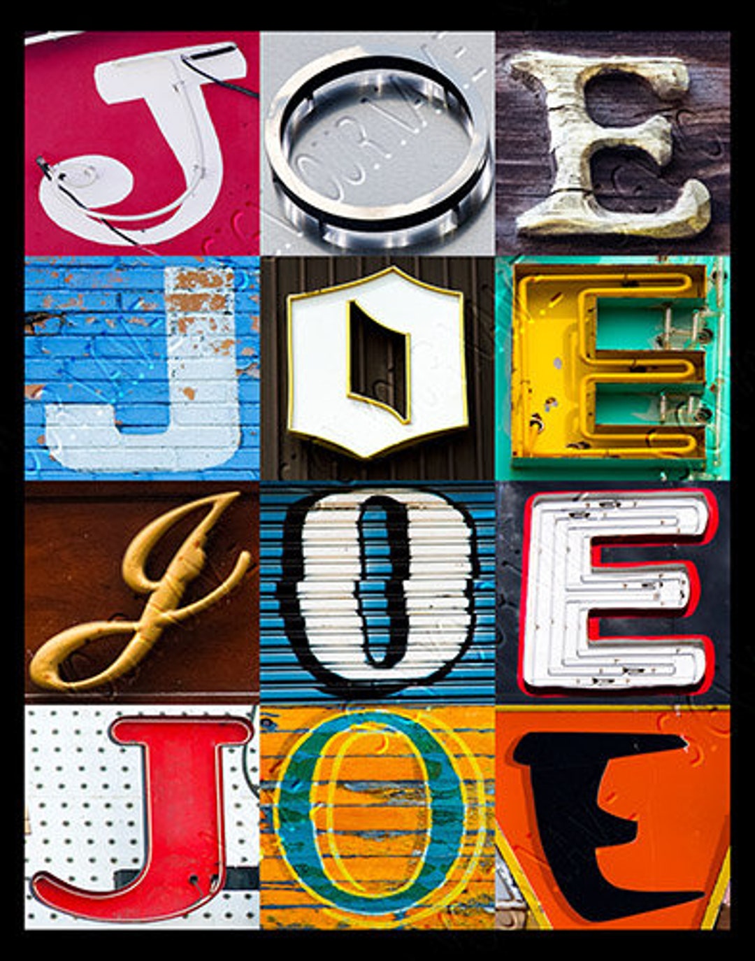 Personalized Poster Featuring JOE Showcased in Photos of Sign Letters ...