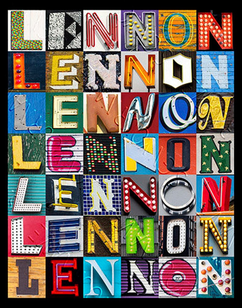 LENNON Personalized Poster Featuring Photos of Sign Letters; Typography ...