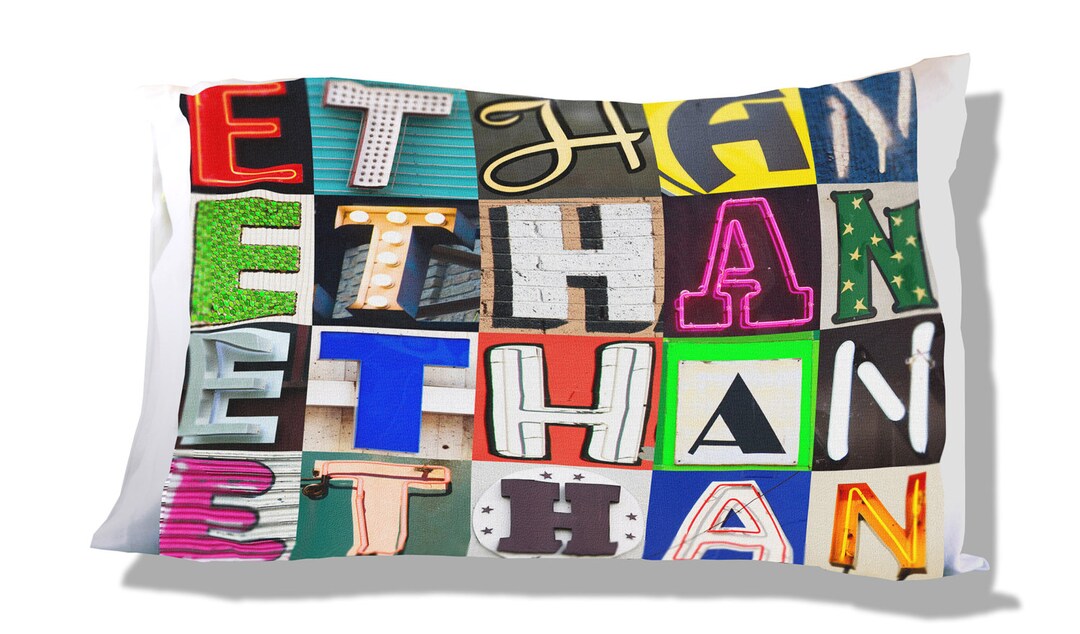 Personalized Pillow Case Featuring ETHAN in Sign Letters; Custom Pillow ...