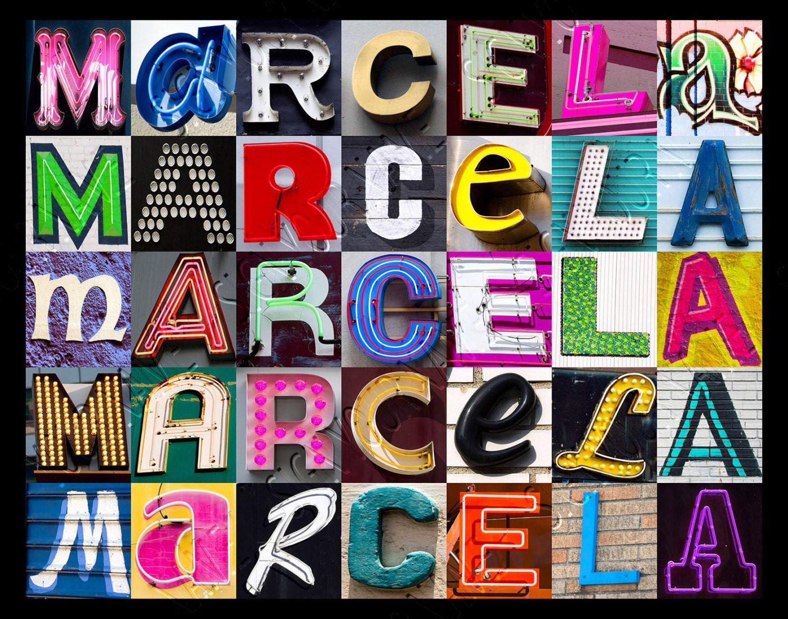 MARCELA Personalized Poster Featuring Photos of Sign Letters Typography ...
