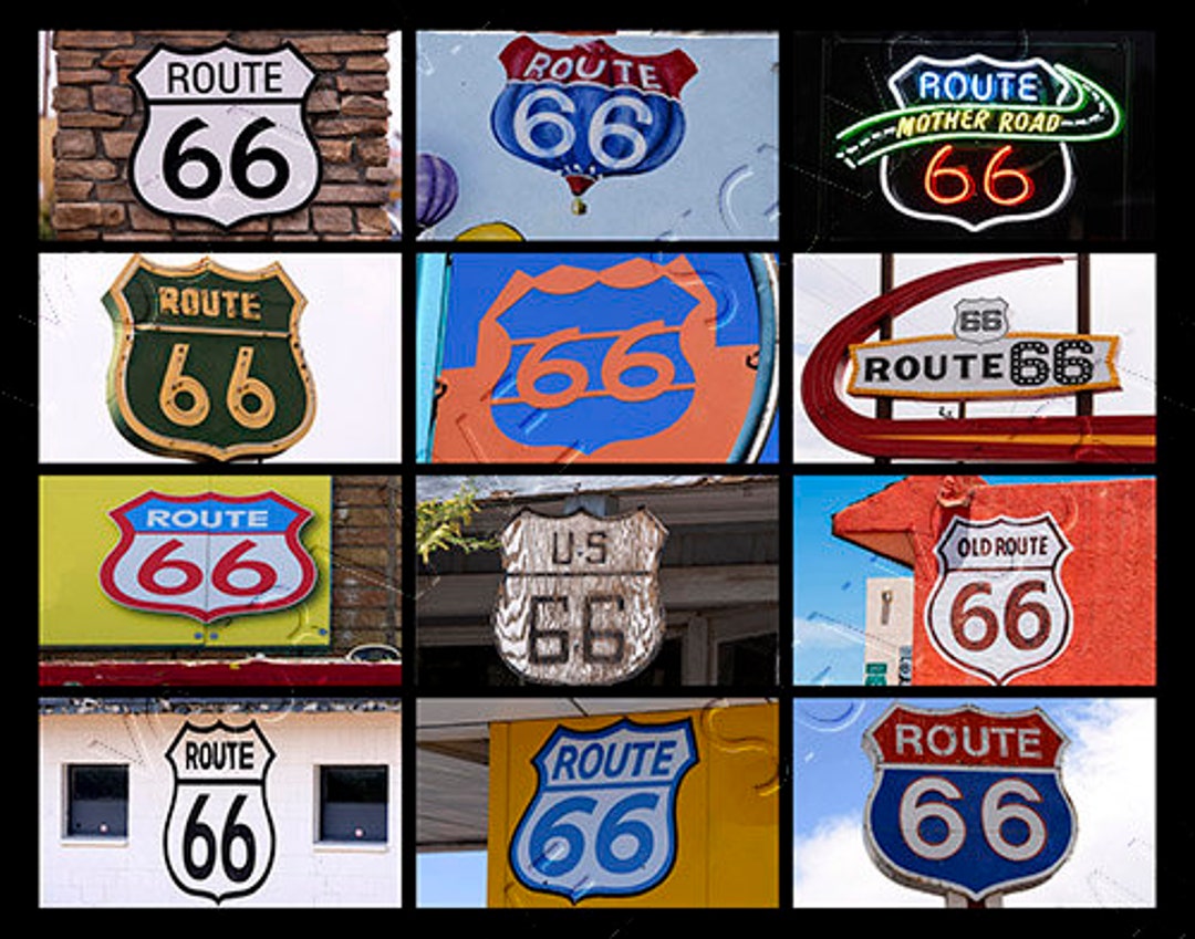 Route 66 Poster With 12 Photos of Route 66 Signs; Art Print; Wall Decor ...
