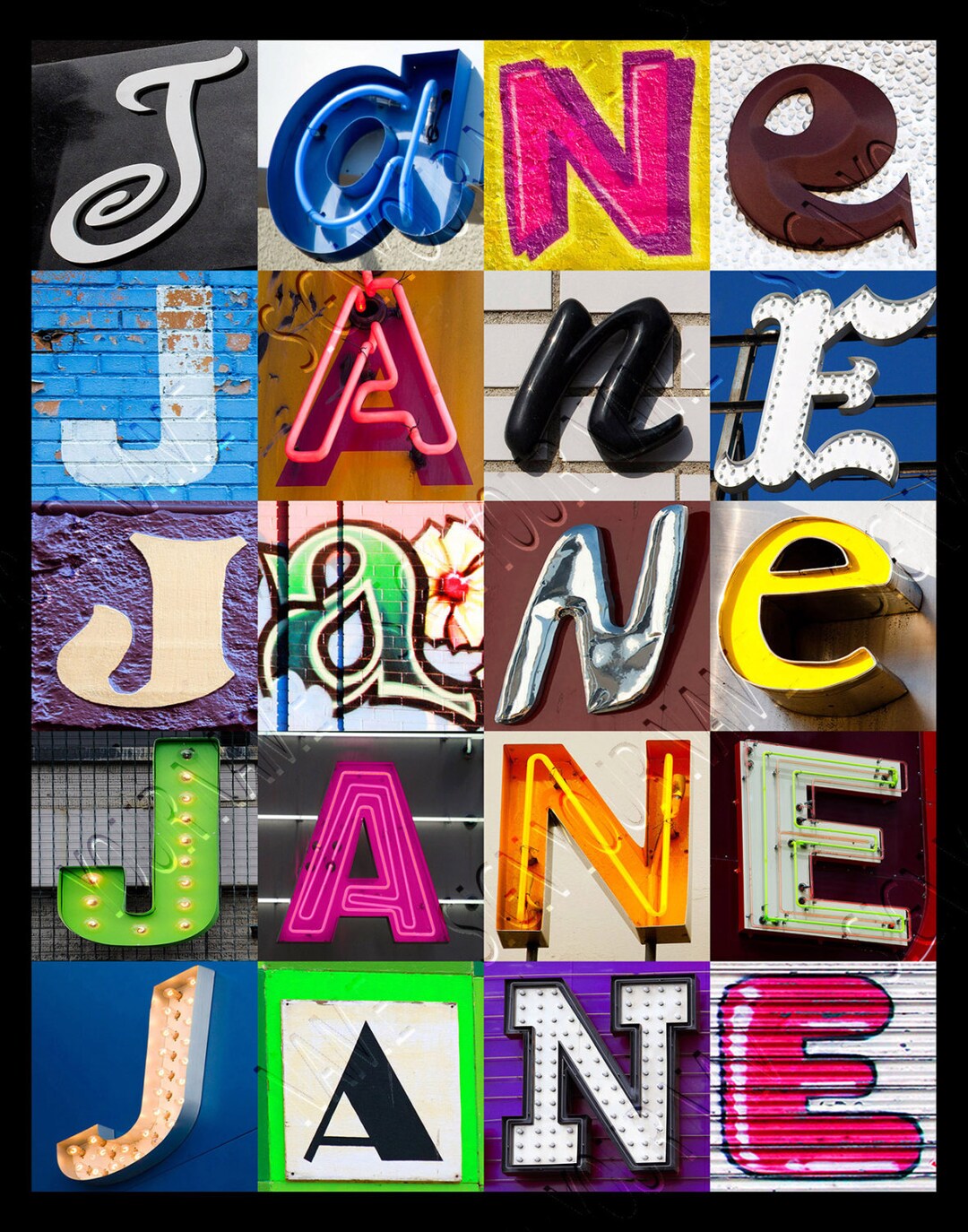 Personalized Poster Featuring JANE Showcased in Photos of Sign Letters ...