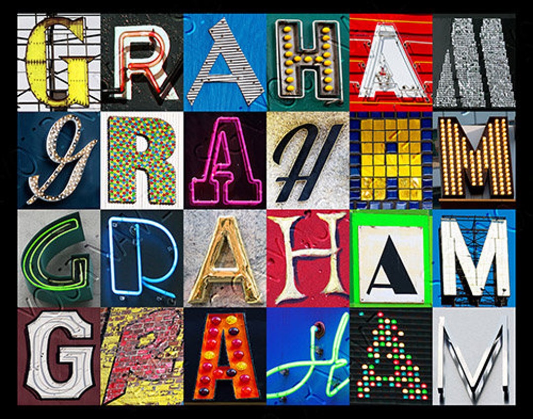 GRAHAM Personalized Poster Featuring Photos of Sign Letters; Typography ...