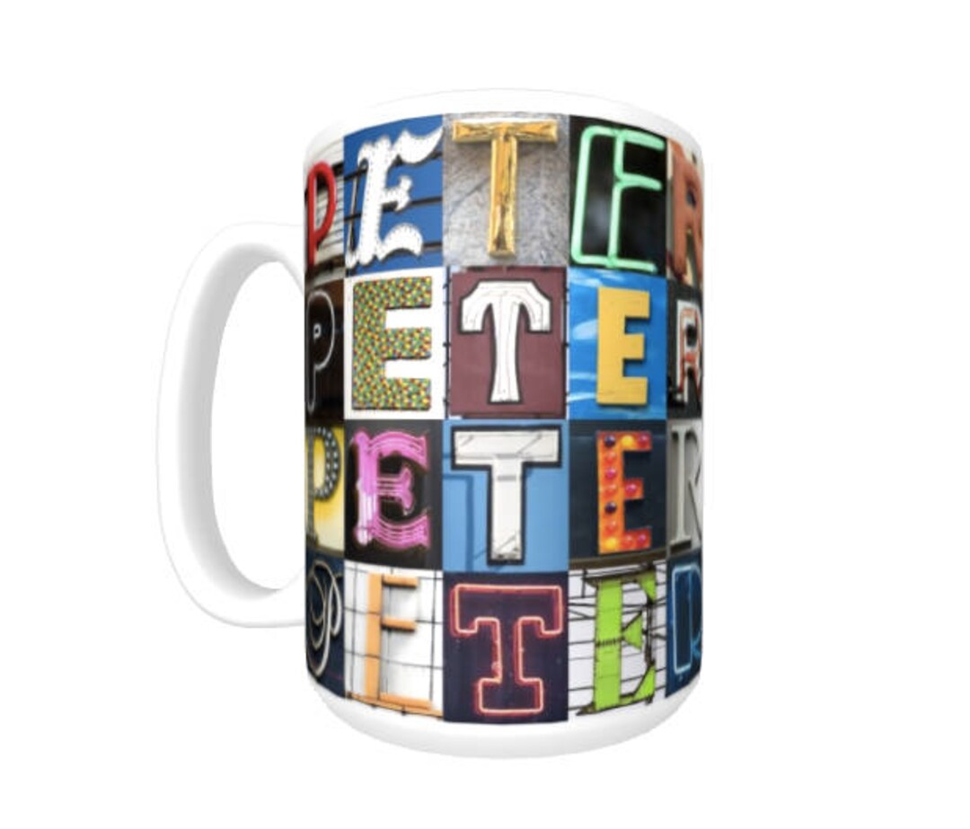 Personalized Coffee Mug Featuring the Name PETER in Sign Letter Photos ...