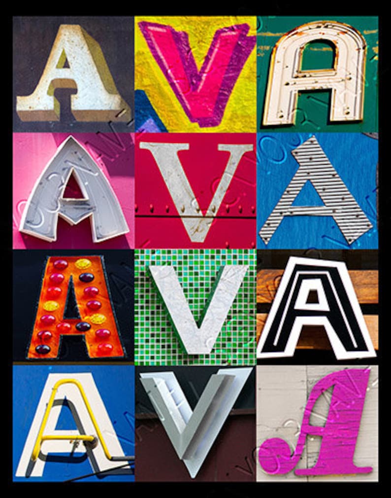 AVA Personalized Poster Featuring Photos of Sign Letters; Typography ...