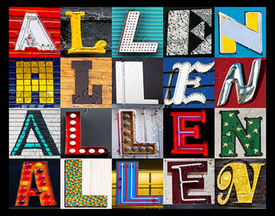 Personalized Name Poster Featuring ALLEN in Photos of Alphabet Sign ...
