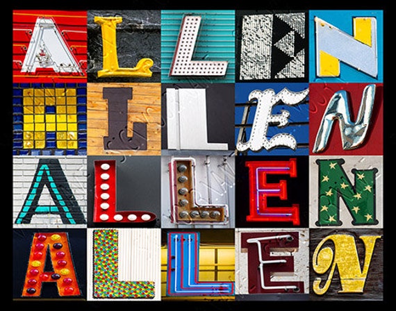 Personalized Name Poster Featuring ALLEN in Photos of Alphabet | Etsy