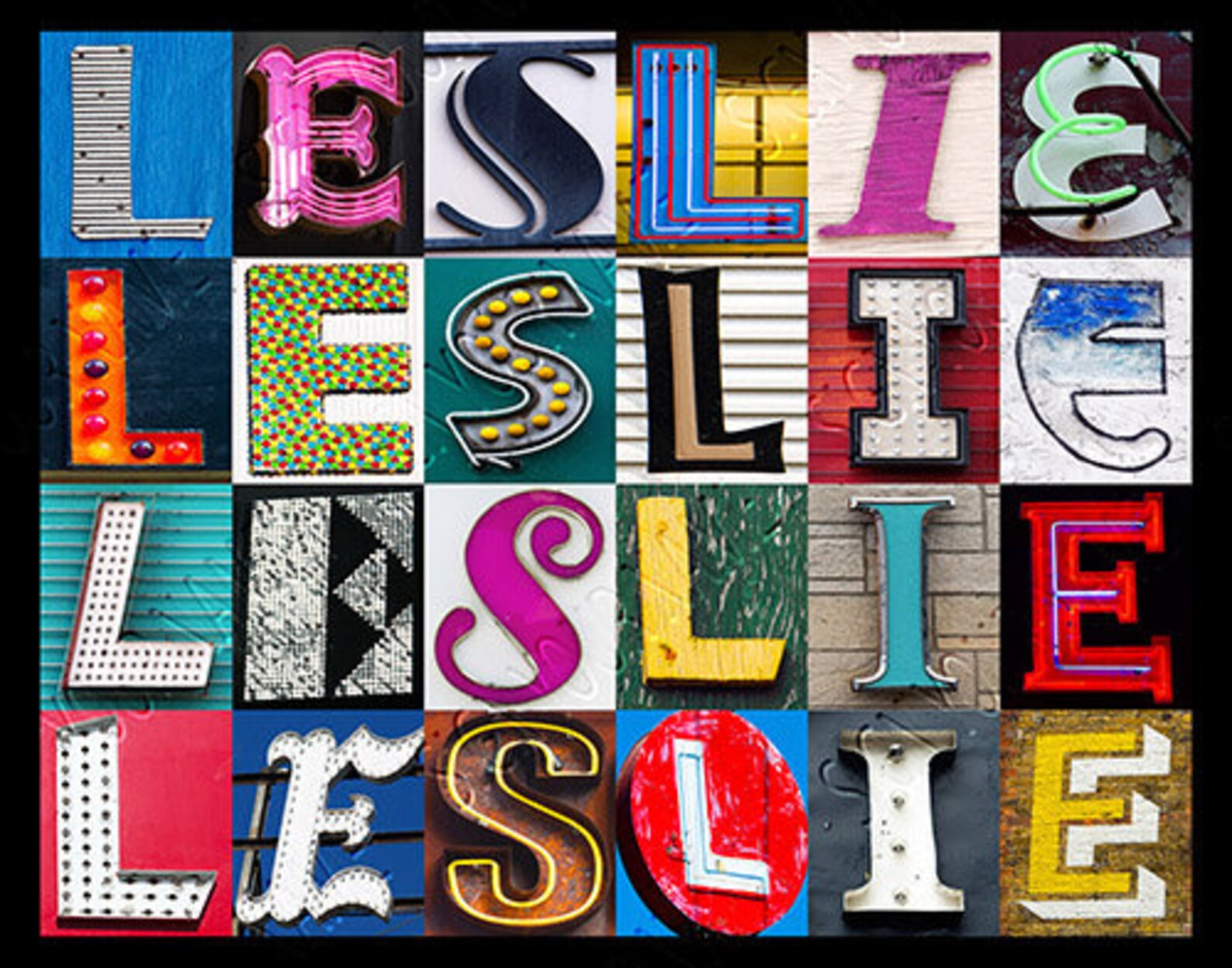 LESLIE Personalized Poster Featuring Photos of Sign Letters; Typography ...
