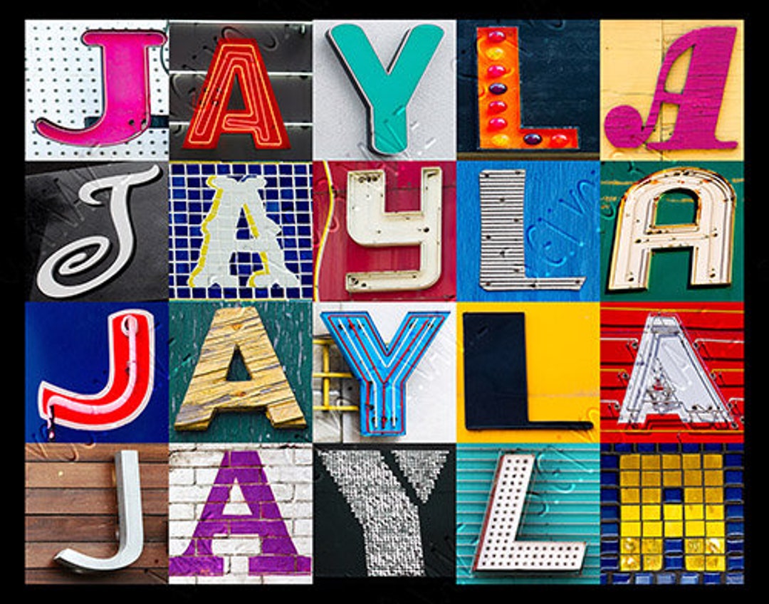 JAYLA Personalized Poster Featuring Photos of Sign Letters; Typography ...