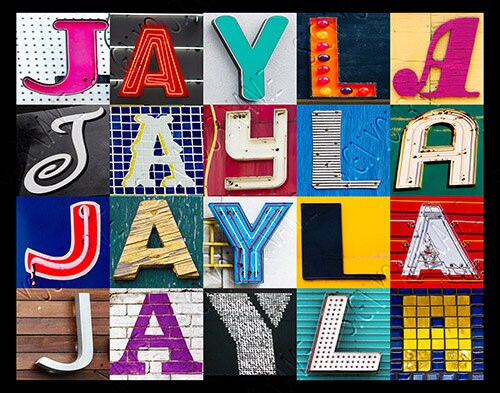 JAYLA Personalized Poster Featuring Photos of Sign Letters Typography Print Wall Decor Custom ...