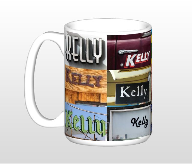 Personalized Coffee Mug featuring the name KELLY in photos of | Etsy