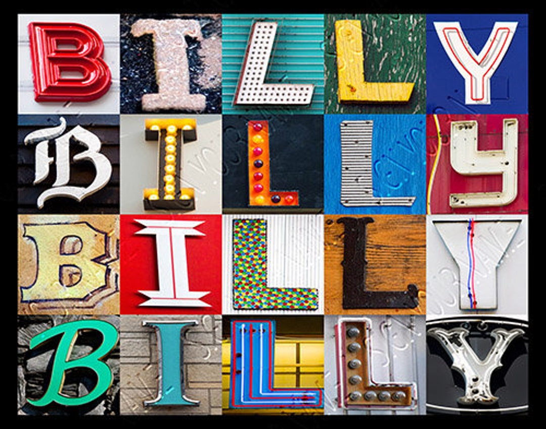 Personalized Name Poster Featuring BILLY in Photos of Alphabet Sign ...