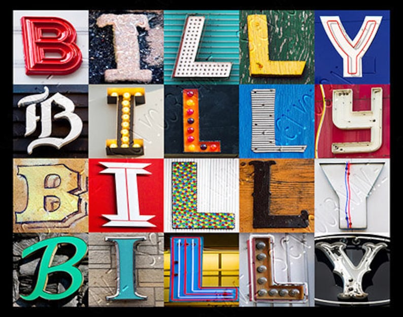 Personalized Name Poster Featuring BILLY in Photos of Alphabet - Etsy