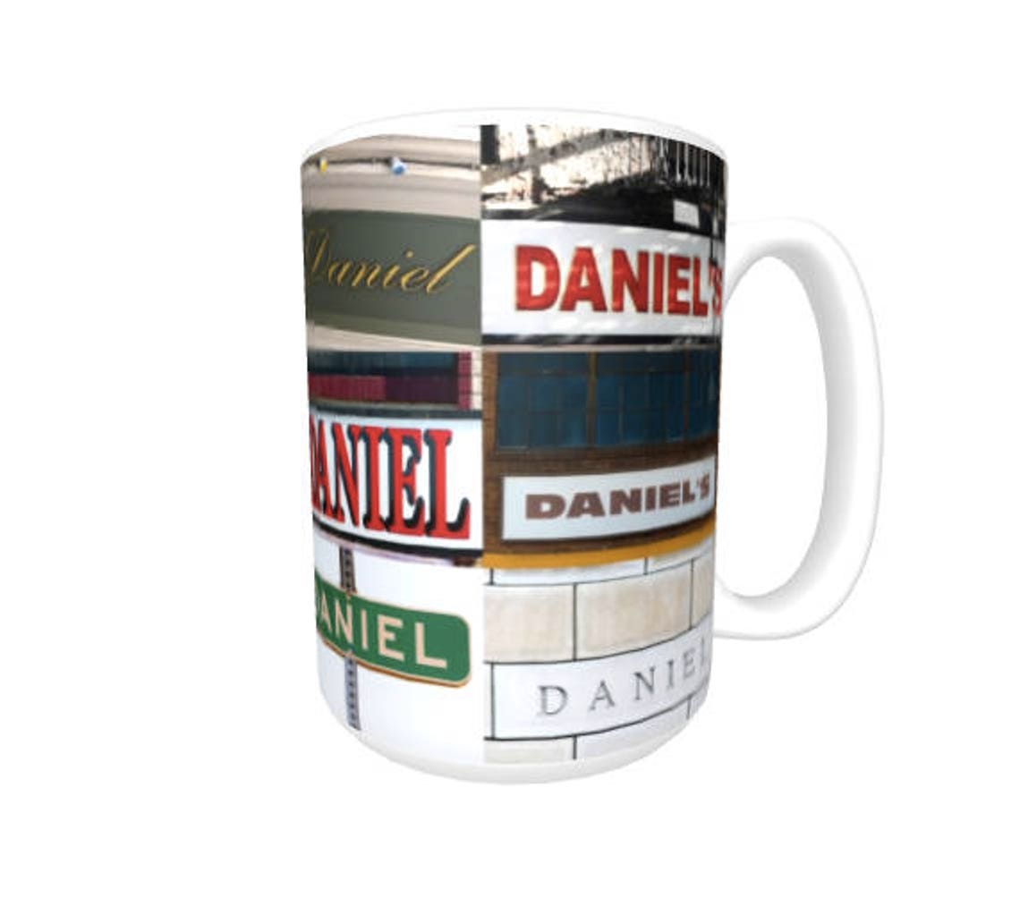 Personalized Coffee Mug featuring the name DANIEL in photos of | Etsy