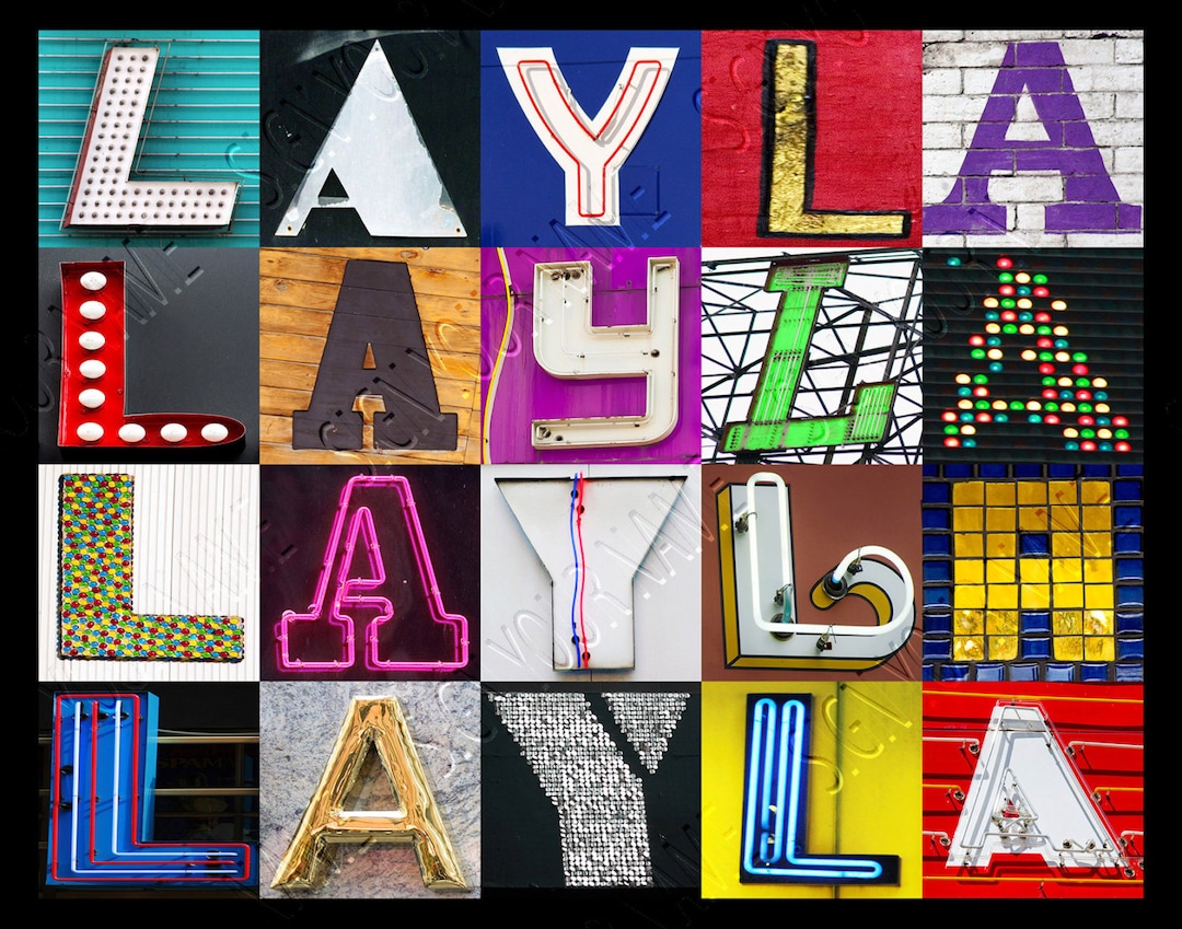 Personalized Poster Featuring LAYLA Showcased in Photos of Sign Letters ...