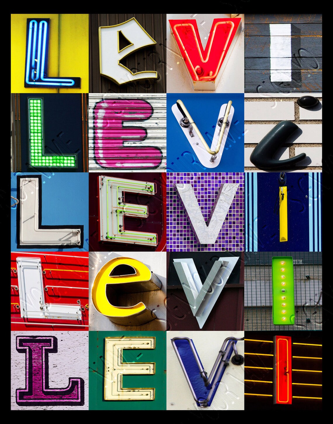 LEVI Personalized Poster Featuring Photos of Sign Letters; Typography ...