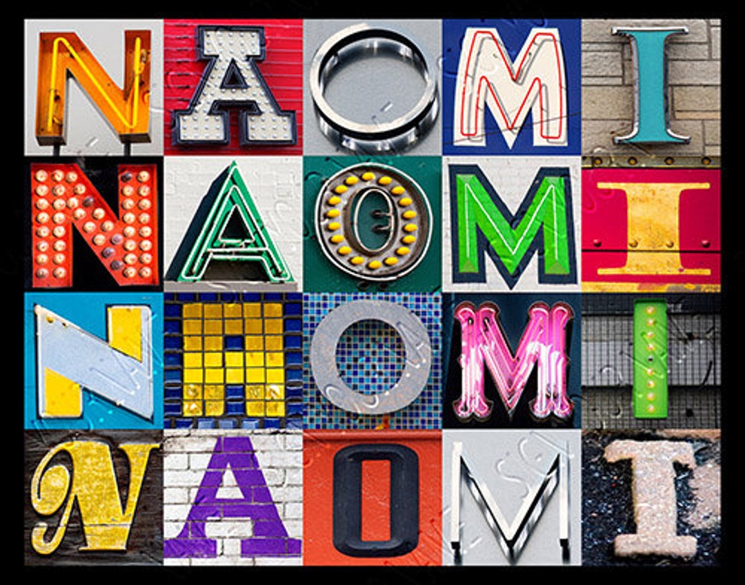 Personalized Poster Featuring NAOMI Showcased in Photos of Sign Letters ...