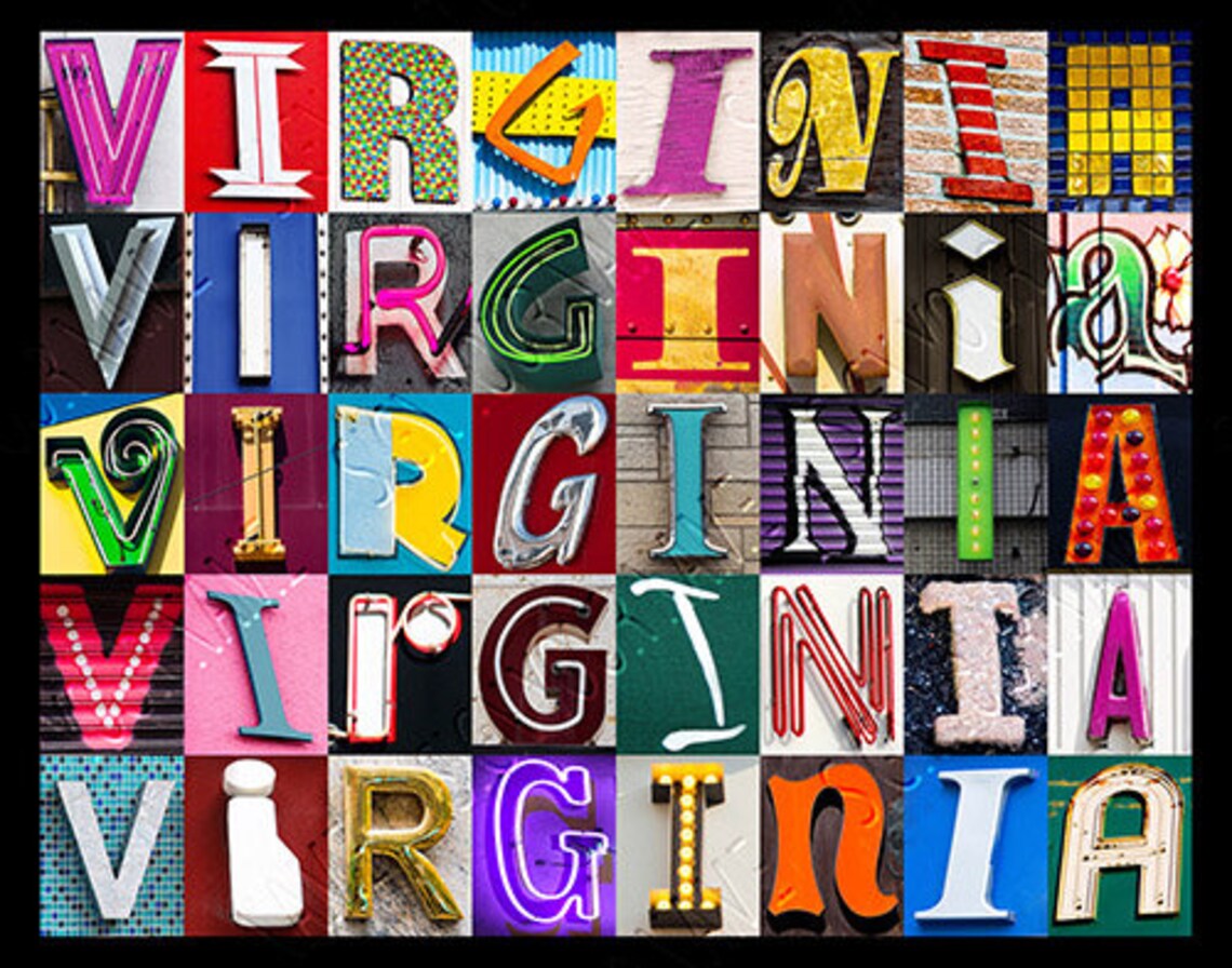 VIRGINIA Personalized Poster featuring photos of alphabet | Etsy