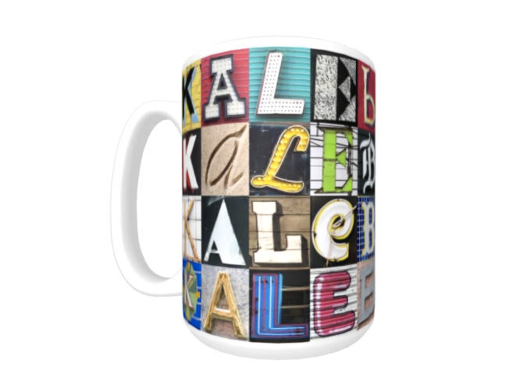 Personalized Coffee Mug Featuring the Name KALEB in Sign Letter Photos ...