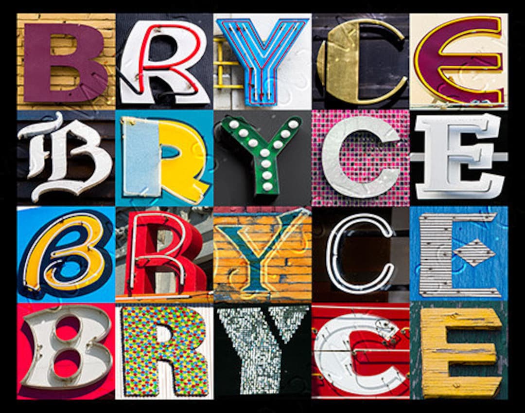 BRYCE Personalized Poster Featuring Photos of Sign Letters; Typography ...