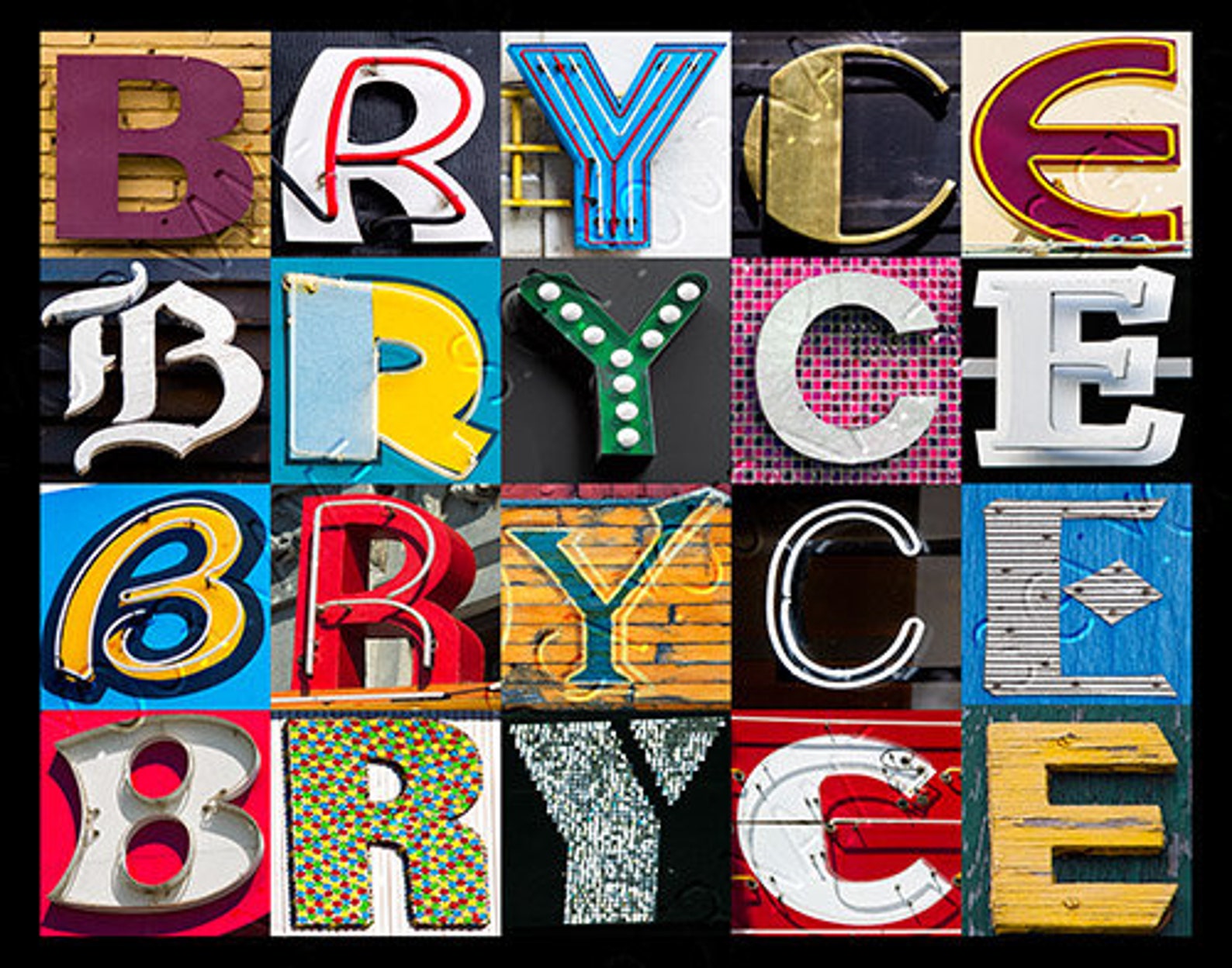 BRYCE Personalized Poster Featuring Photos of Sign Letters; Typography ...