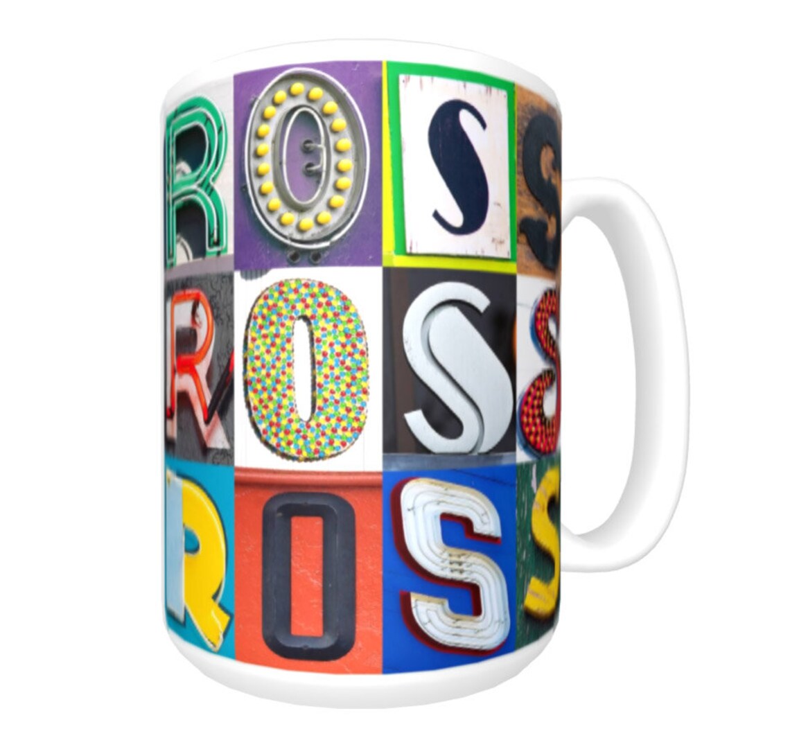 ROSS Personalized Coffee Mug Featuring the Name in Sign Letter Photos ...