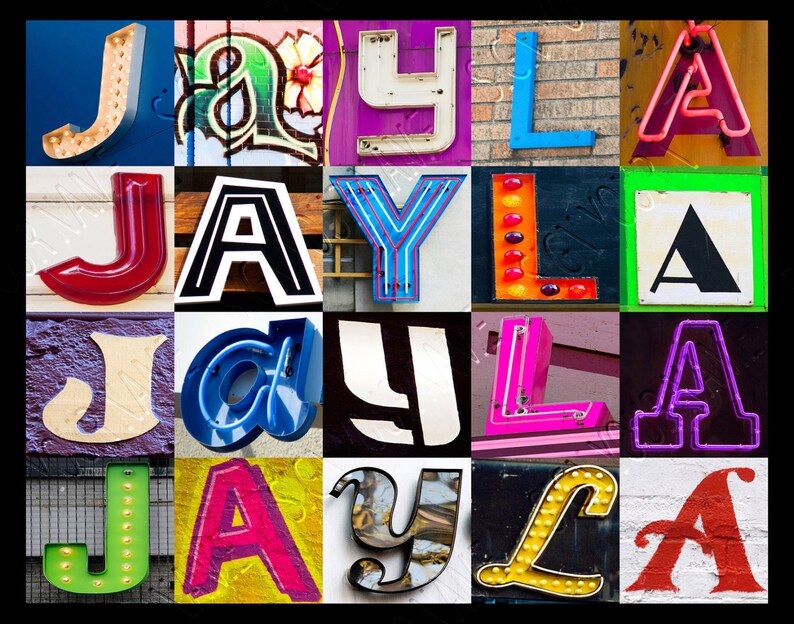 JAYLA Personalized Poster Featuring Photos of Sign Letters; Typography ...