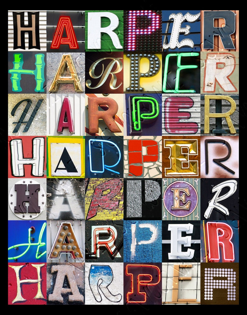 Personalized Poster featuring HARPER in photos of alphabet | Etsy