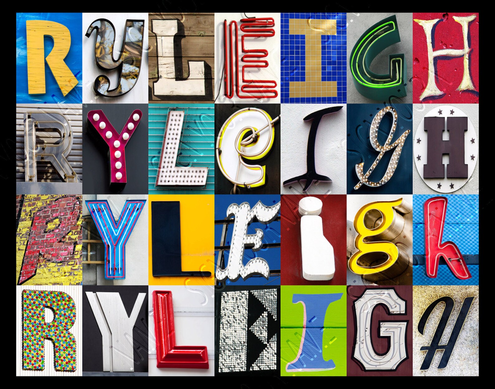 Personalized Poster Featuring RYLEIGH Showcased in Photos of Letters ...