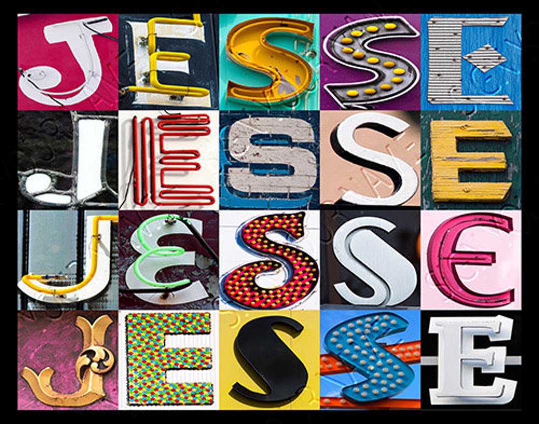 JESSE ou poster personnalisé JESSIE avec le nom présenté sur des photos de lettres d'enseigne ...