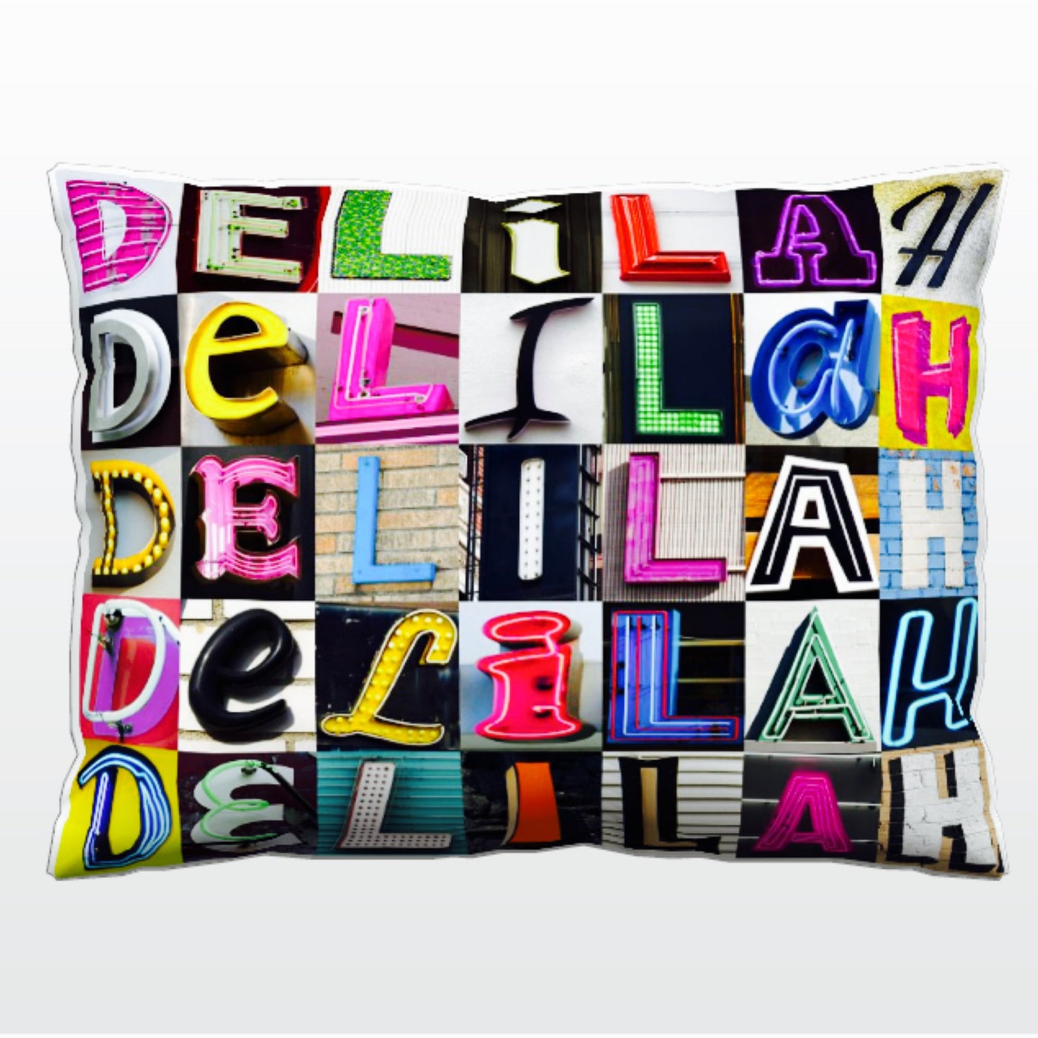 Personalized Pillow Featuring DELILAH in Photos of Sign Letters; Custom ...