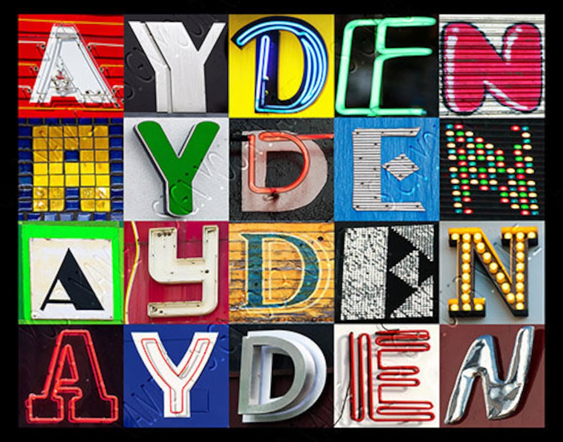 AIDEN or AYDEN Personalized Poster Featuring Photos of Letters - Etsy UK