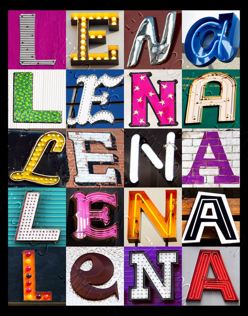 LENA Personalized Poster Featuring Photos of Sign Letters; Typography ...