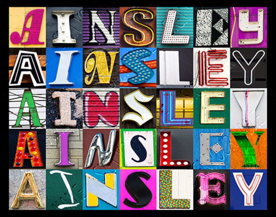AINSLEY Personalized Poster Featuring Showcased in Photos of Letters ...