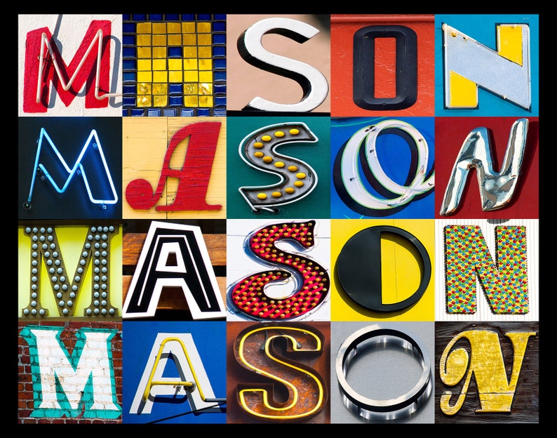 MASON or MASEN Personalized Poster Featuring Photos of Letters From ...