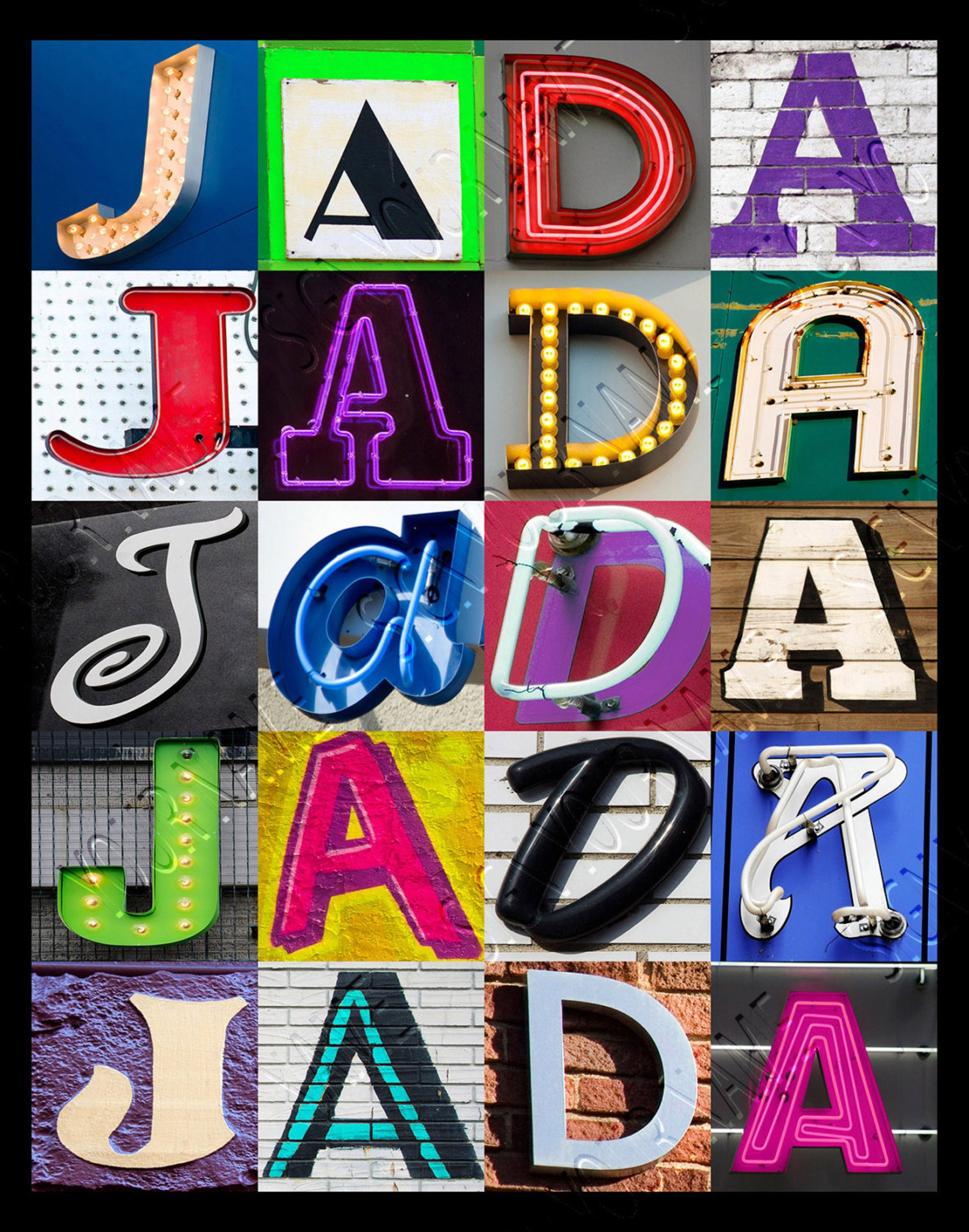 JADA Personalized Poster Featuring Photos of Sign Letters; Typography ...