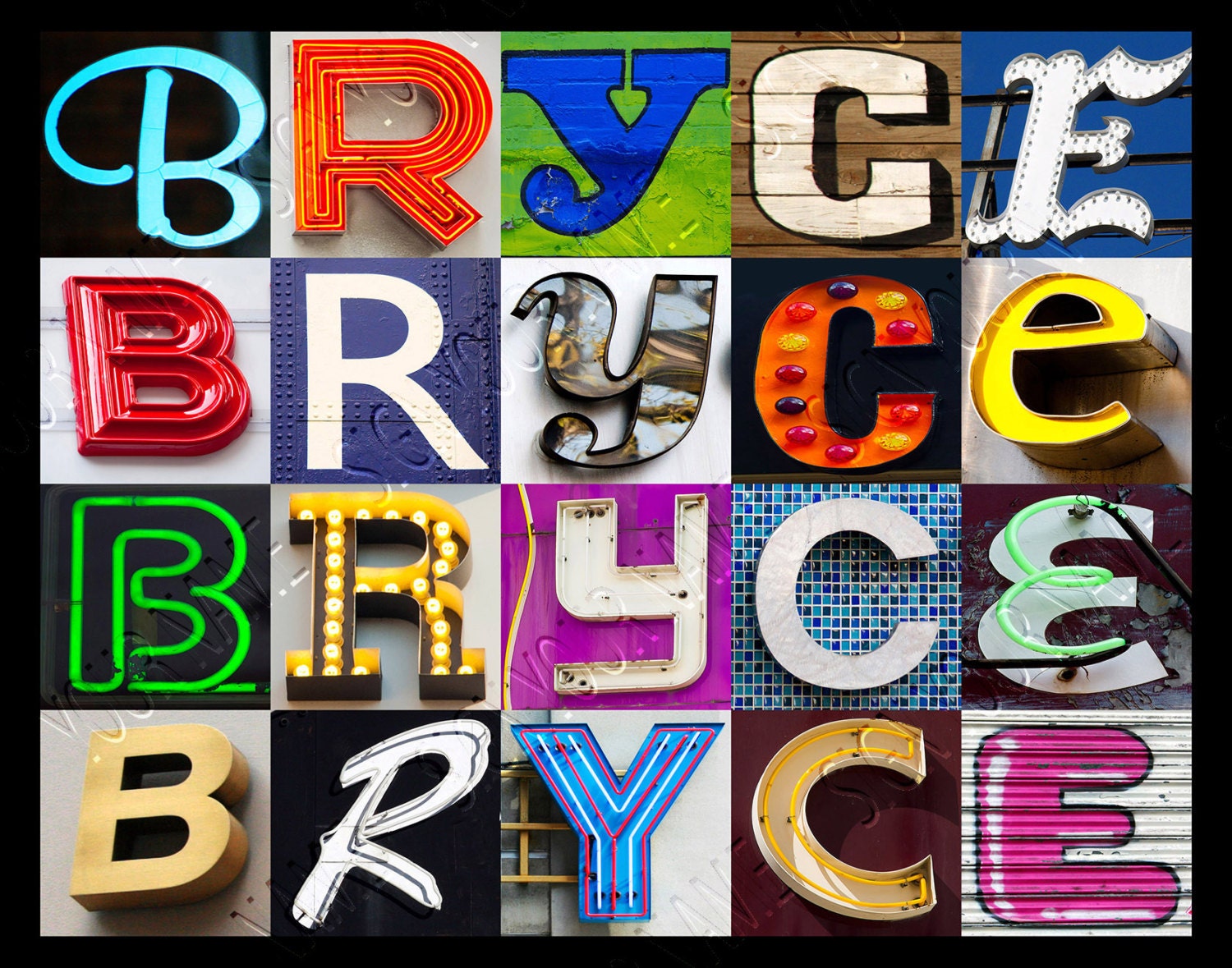 BRYCE Personalized Poster Featuring Photos of Sign Letters; Typography ...