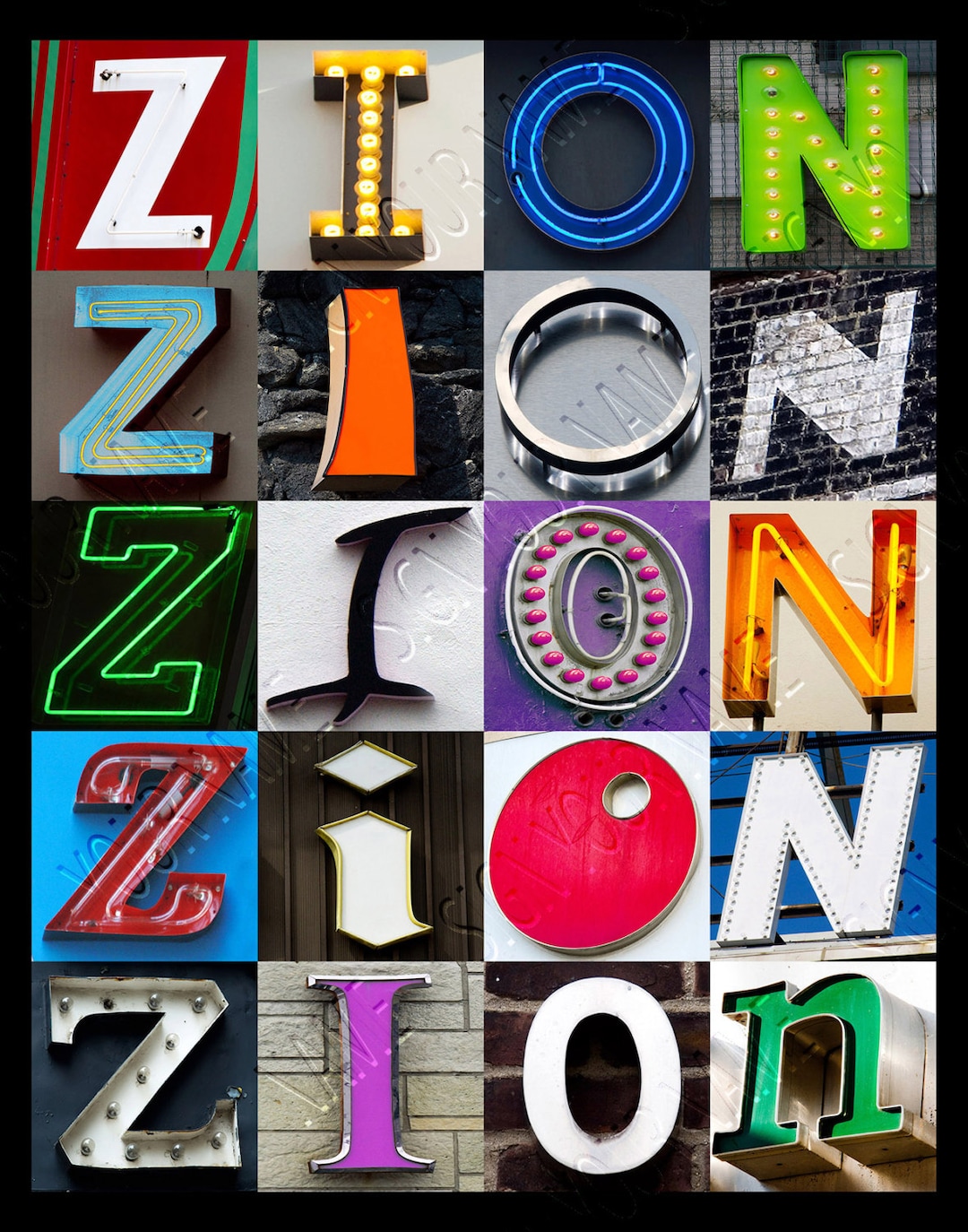 Personalized Poster Featuring ZION Showcased in Photos of Sign Letters ...