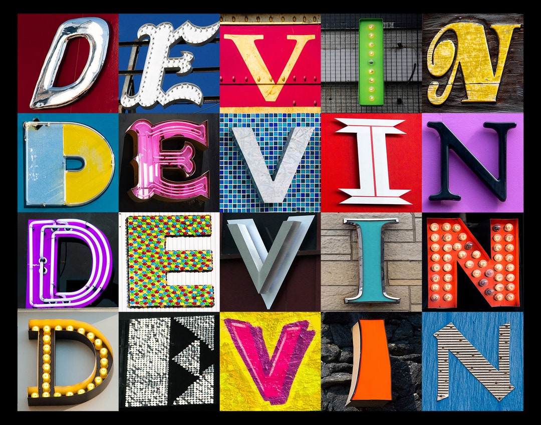 DEVIN, DEVON or DEVYN Personalized Poster Featuring Photos of Alphabet ...
