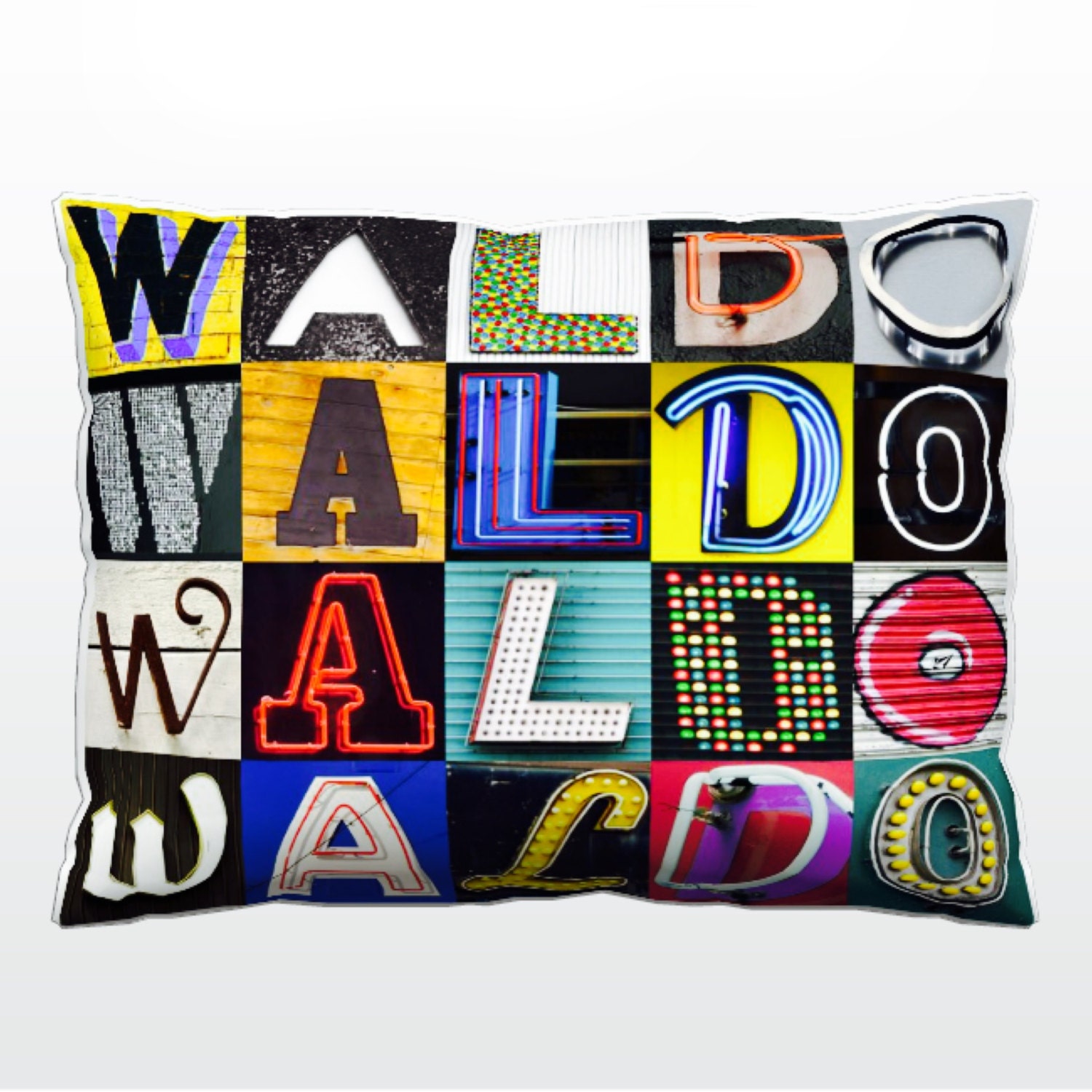 Personalized Pillow featuring WALDO in photos of sign letters | Etsy